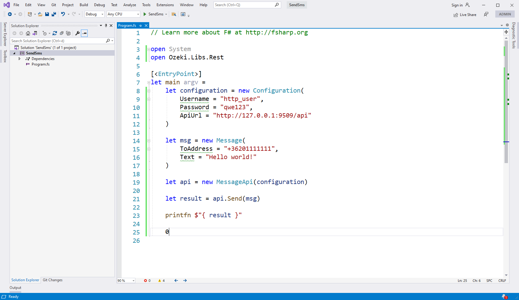 SMS nuget library for F#
