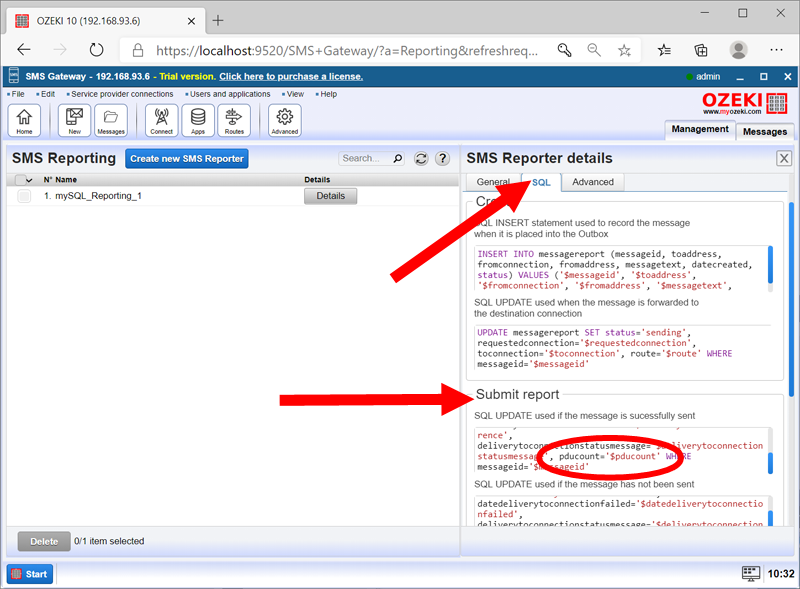 How to save the PDU count of Multipart SMS into a database