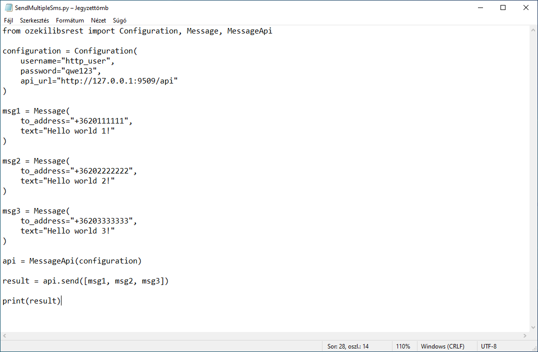 Python Send Multiple Sms With The HTTP Rest Api code Sample 