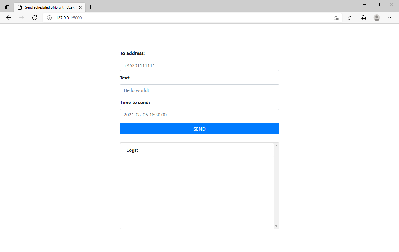 Python flask schedule sms with the HTTP rest api (code sample)