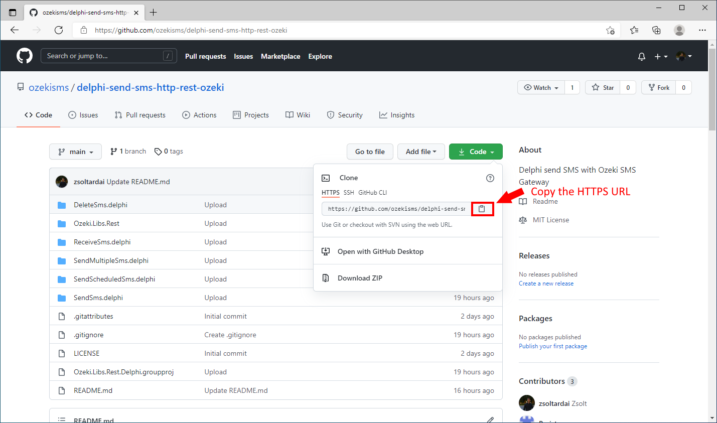 How to download the latest Delphi SMS api unit from Github