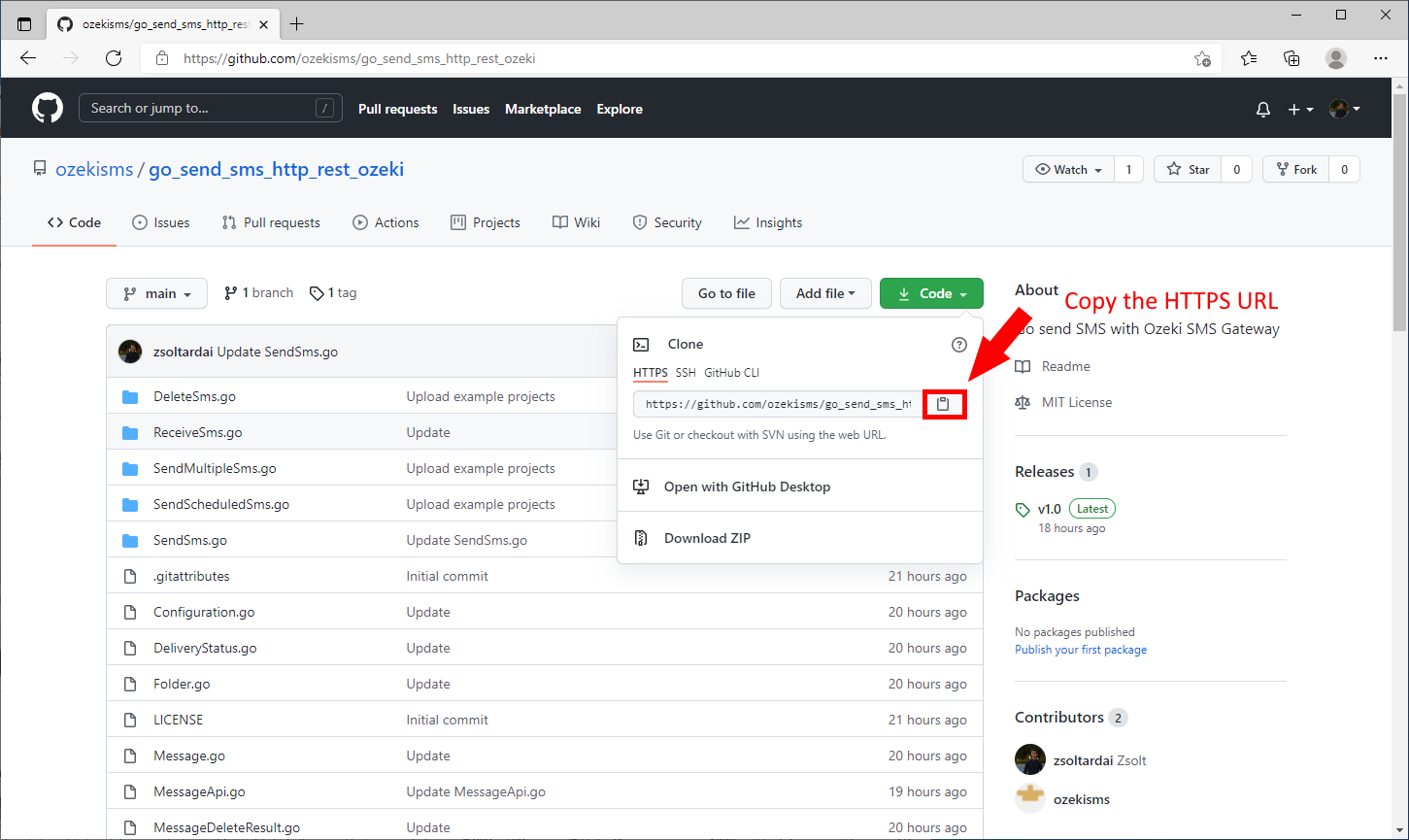 How to download the latest Go SMS library from Github